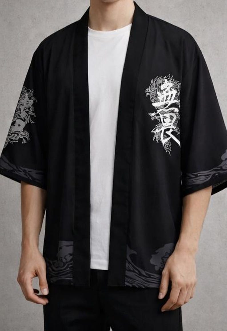 Black Dragon Embroidered Kimono Jacket – Japanese Haori Cardigan - Etsy