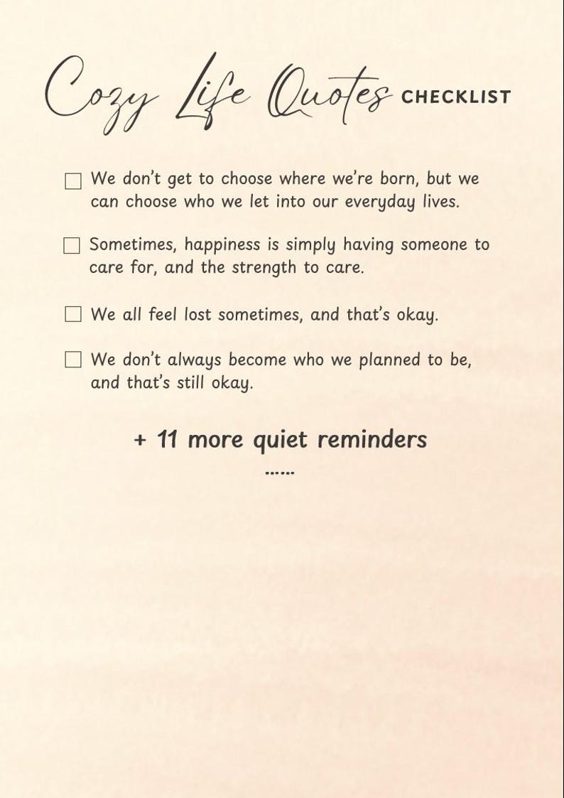 Cozy Life Quotes Checklist | Gentle Daily Reminders to Read Slowly - Etsy