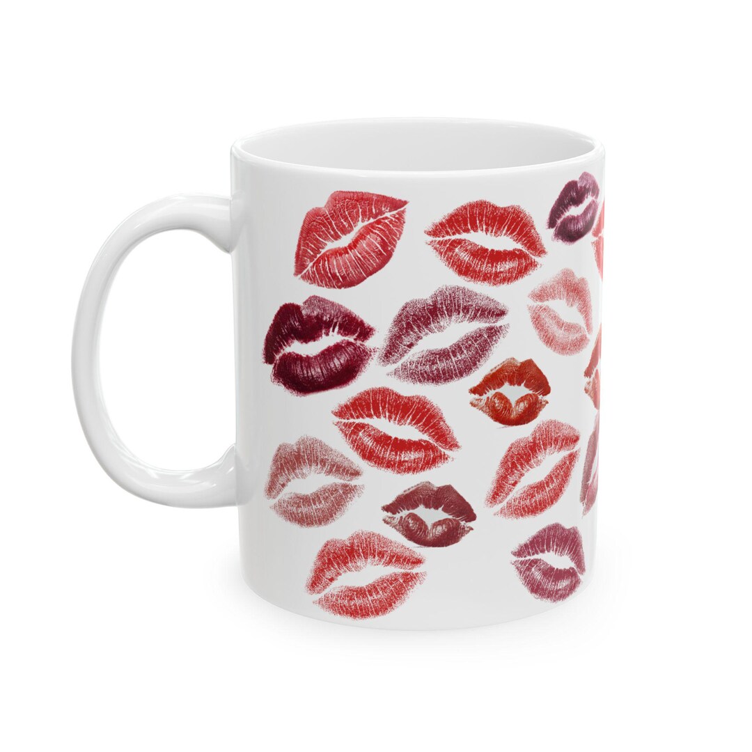 Lip Print Pattern Mug | Kiss Marks Ceramic Coffee Cup - Etsy
