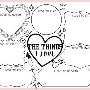 Things I Love Activity Sheet DIY Valentine's Day Kids Worksheet ...