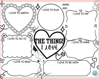 Things I Love Activity Sheet Printable DIY Valentine's Day Kids ...