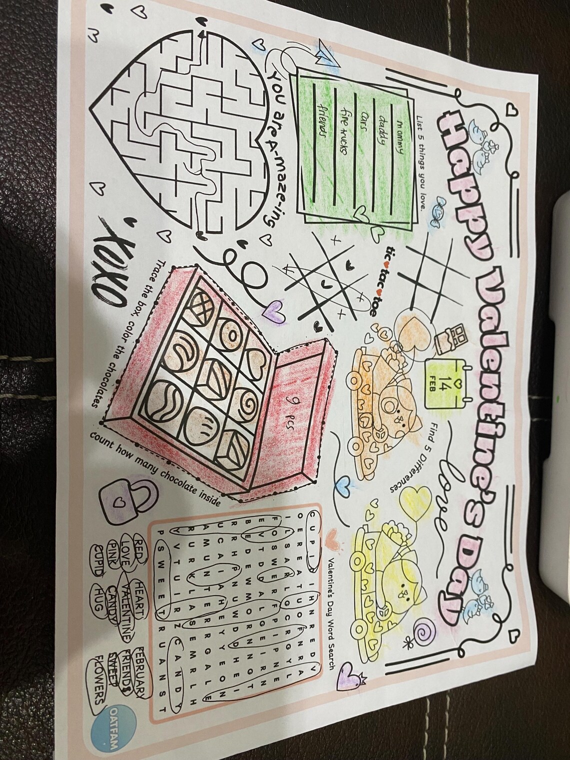 Valentine Kids Activity Placemat Printable : Maze, Word Search (digital ...
