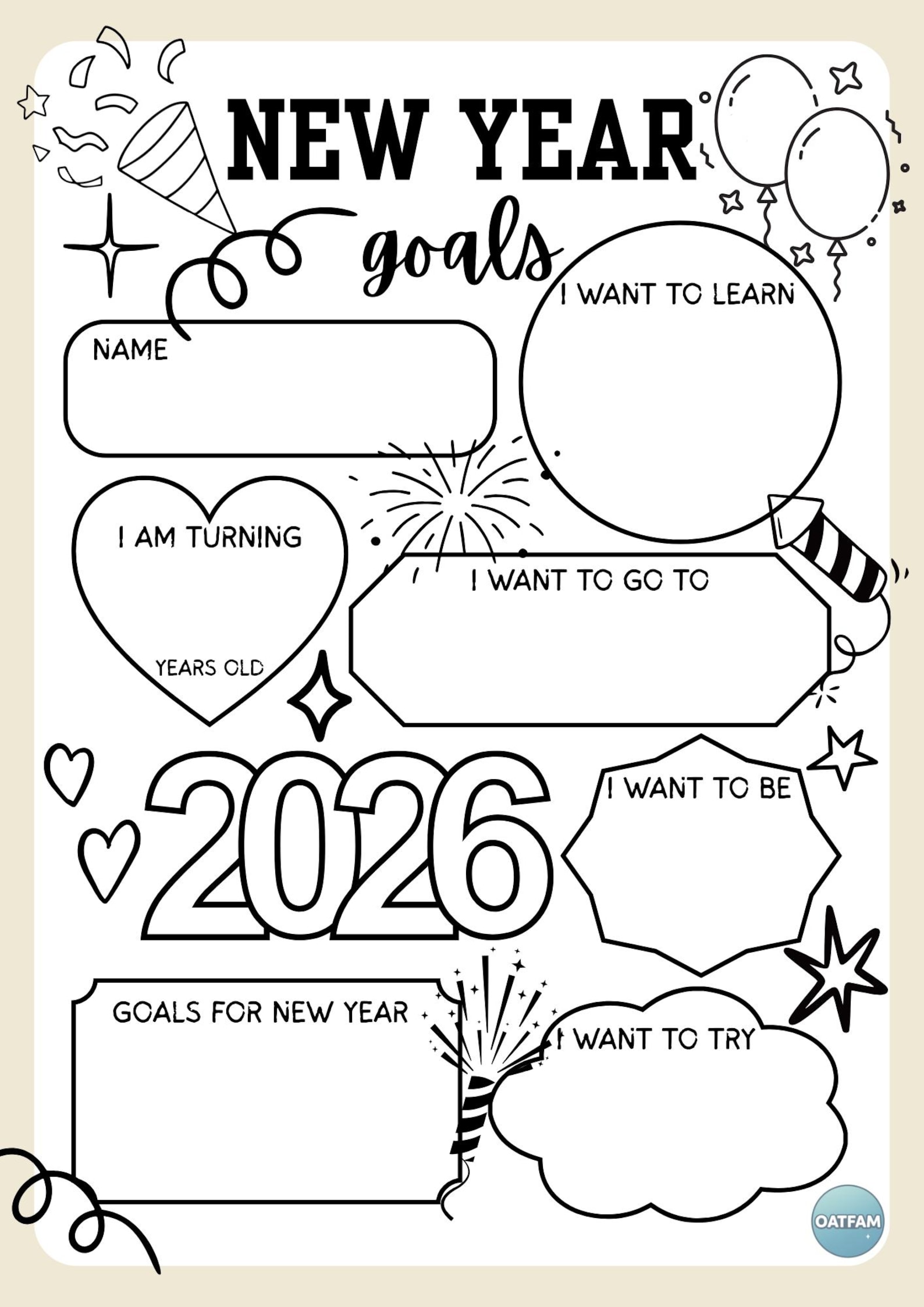 Kids New Year's Resolution Printable – Coloring Pages Activity (PDF) - Etsy