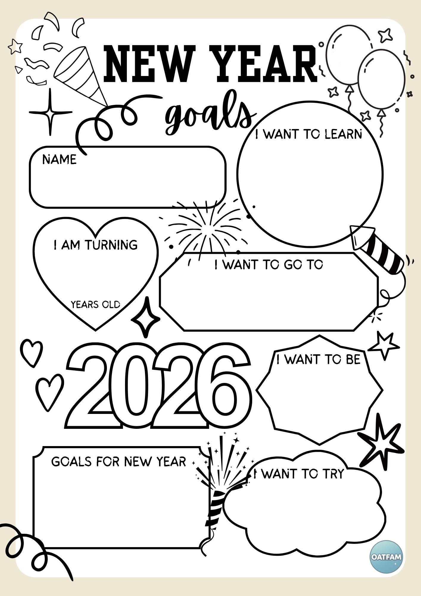 Kids New Year's Resolution Printable – Coloring Pages Activity (PDF ...