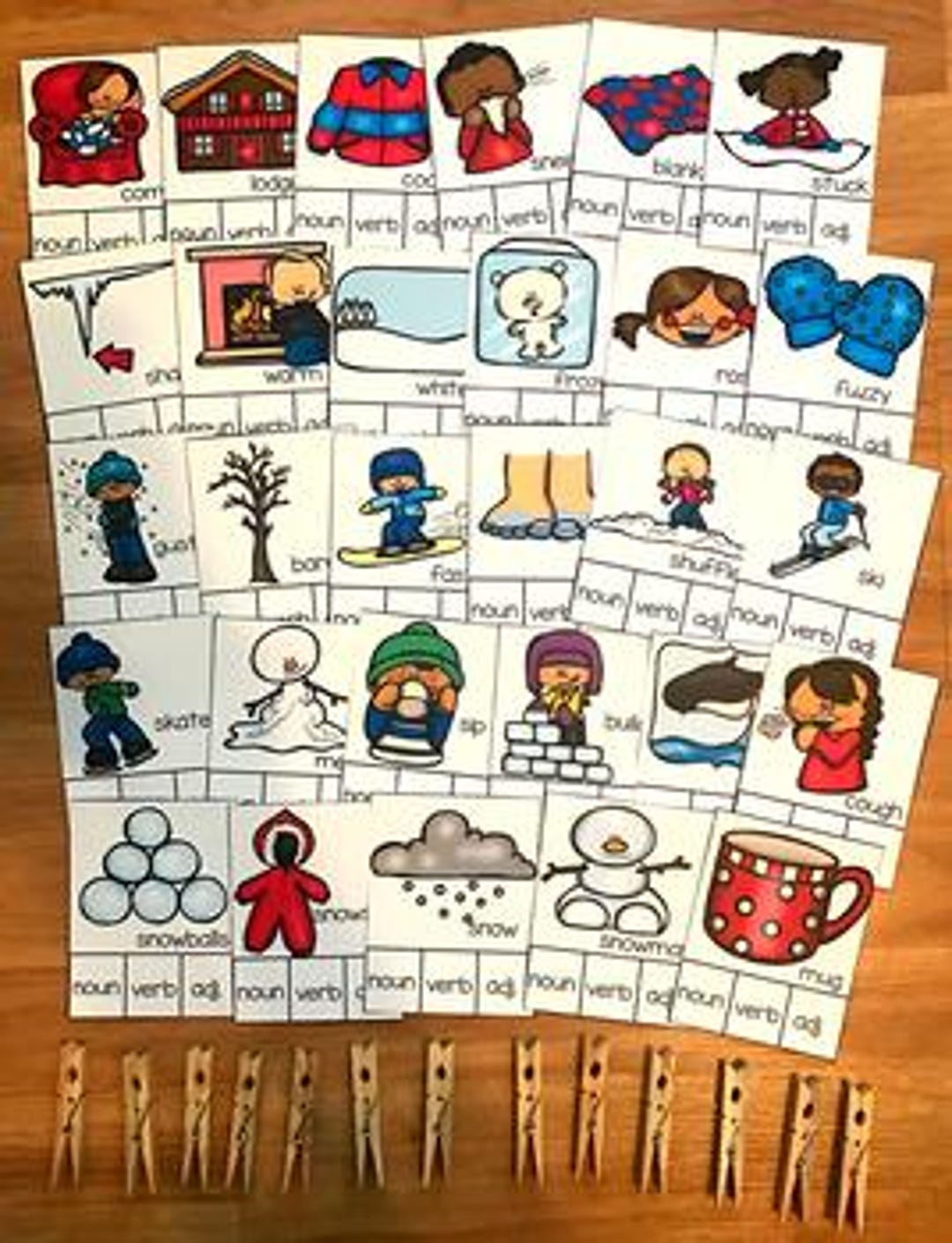Parts of Speech Task Cards: Winter Theme - Snowman Visual Aids - Etsy