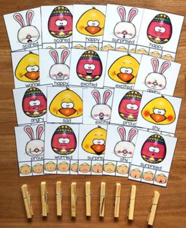 Emotions Learning Cards: Easter Theme - Bunny and Chick Illustrations ...