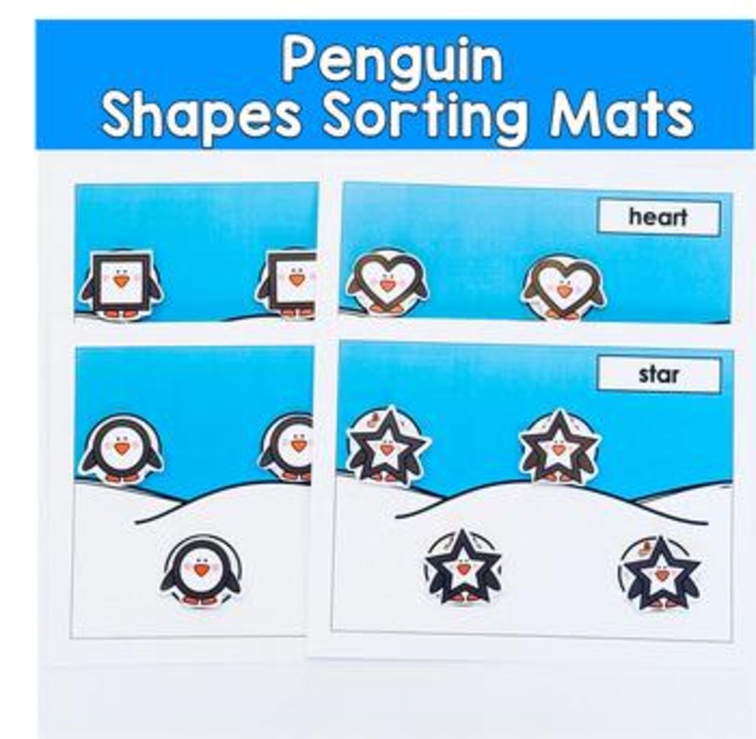 Shape Sorting Mats: Penguin Winter Theme - Hands-on Kids Activity - Etsy