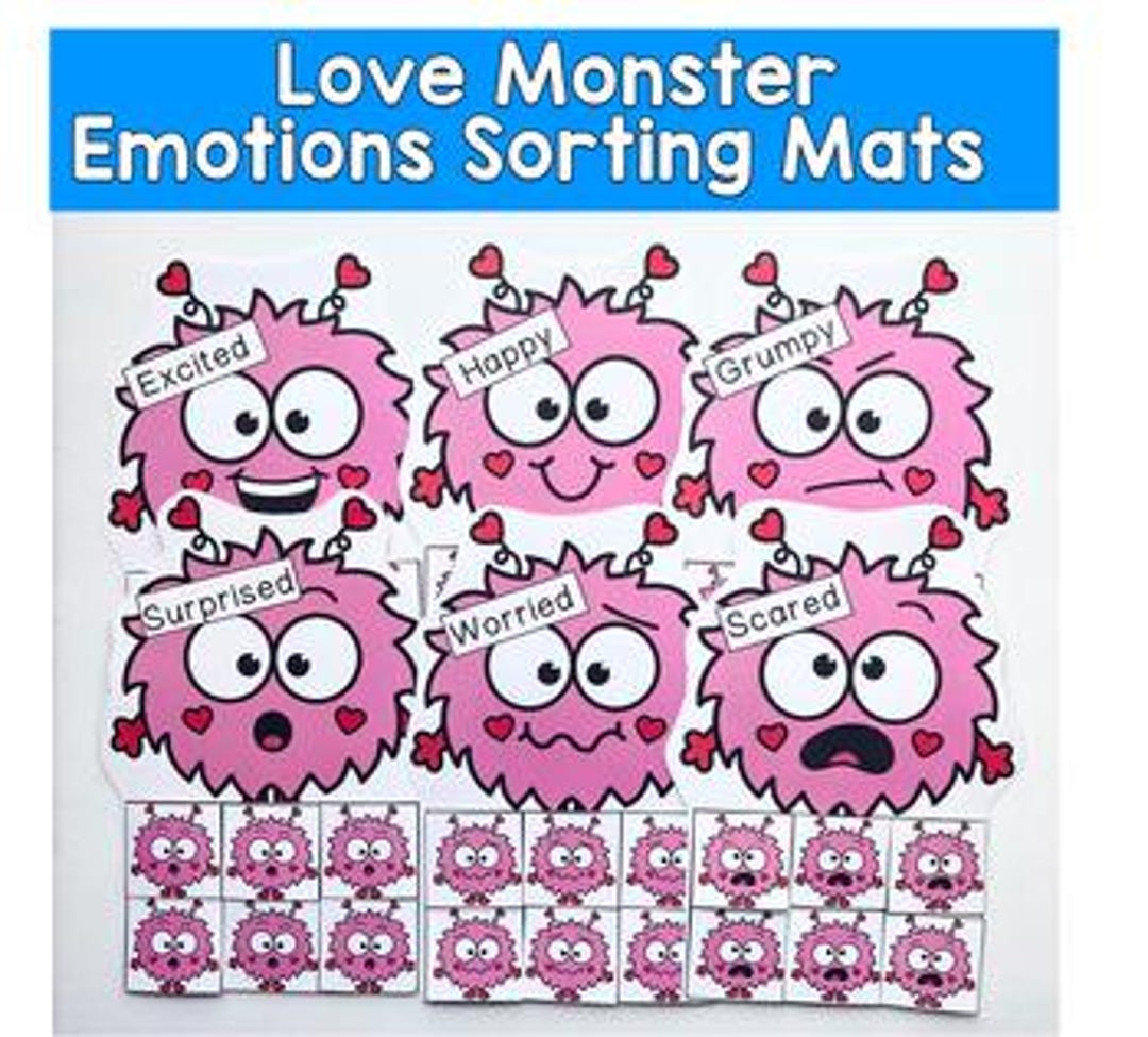 Love Monster Emotion Sorting Mats, Valentine Theme (8 Feelings ...