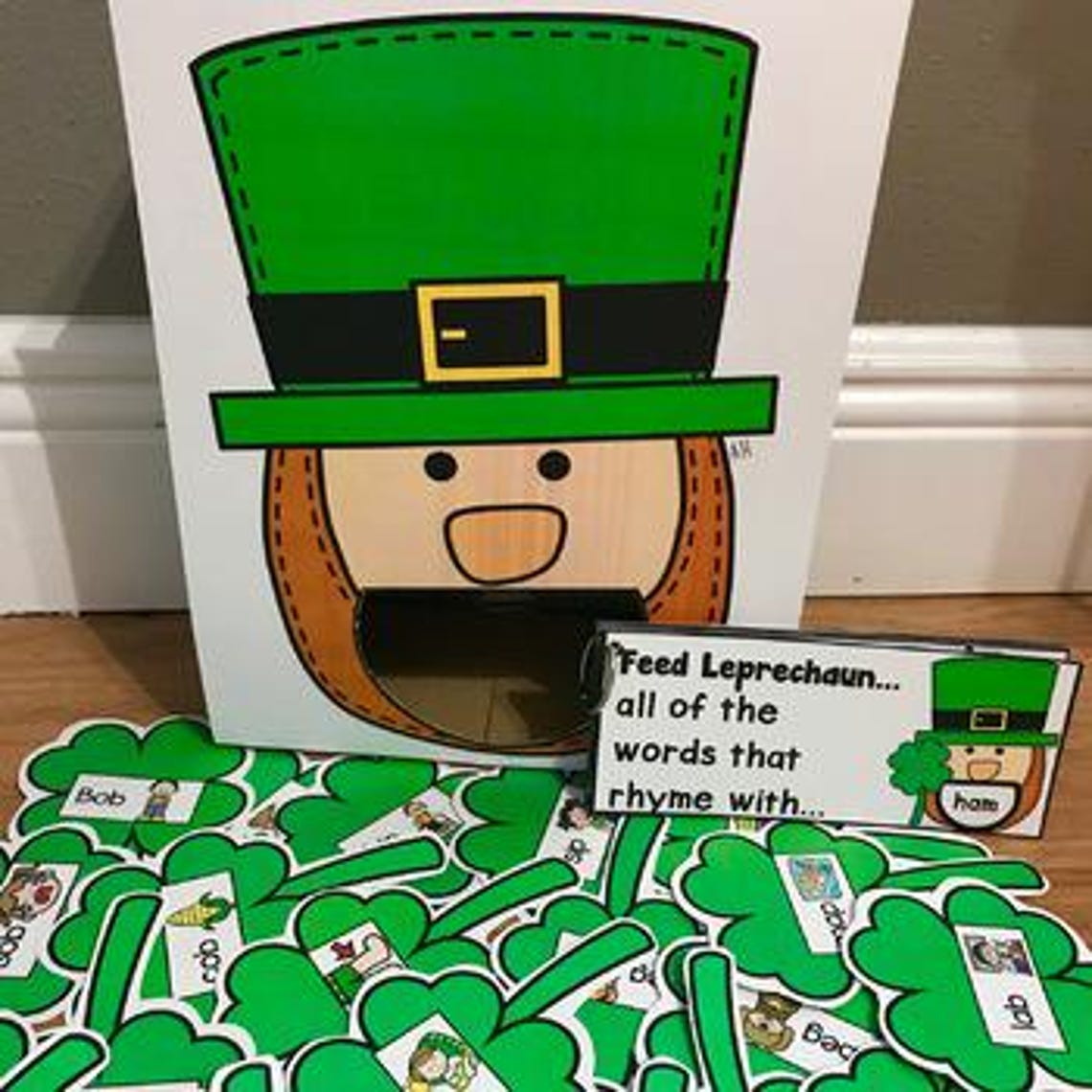 Feed the Leprechaun Game: Clover Sensory Bin - Counting & Rhyming Fun ...