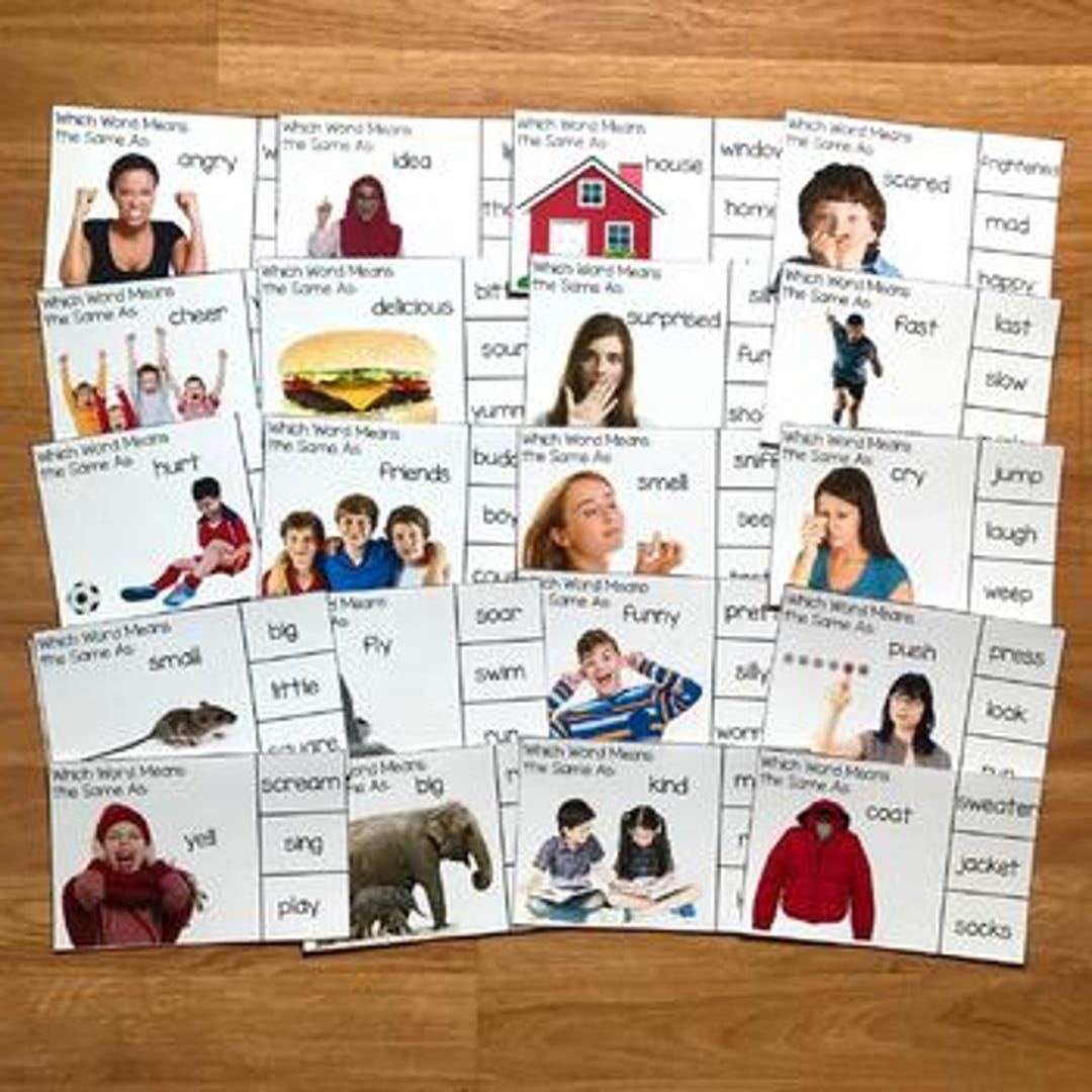 Synonym Task Cards With Real Photos - Interactive Vocabulary Set - Etsy