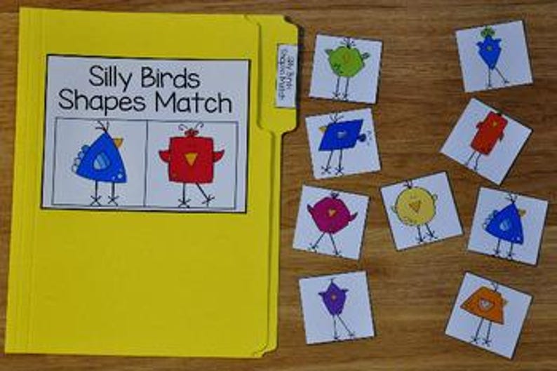 Shape Matching Game: Silly Birds for Spring (file Folder Format) - Etsy