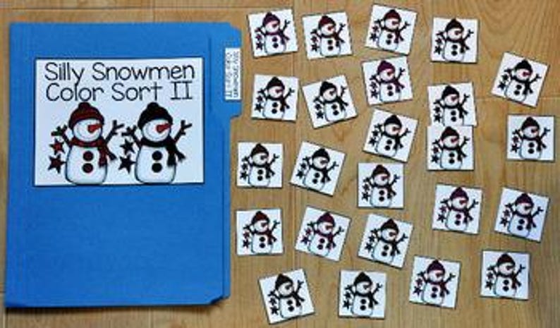 Snowman Sorting Game: Color Recognition Activity (compact File Folder ...