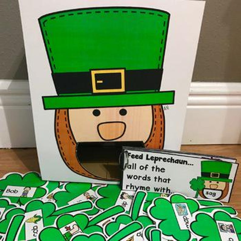 Feed the Leprechaun Game: Clover Sensory Bin - Counting & Rhyming Fun ...
