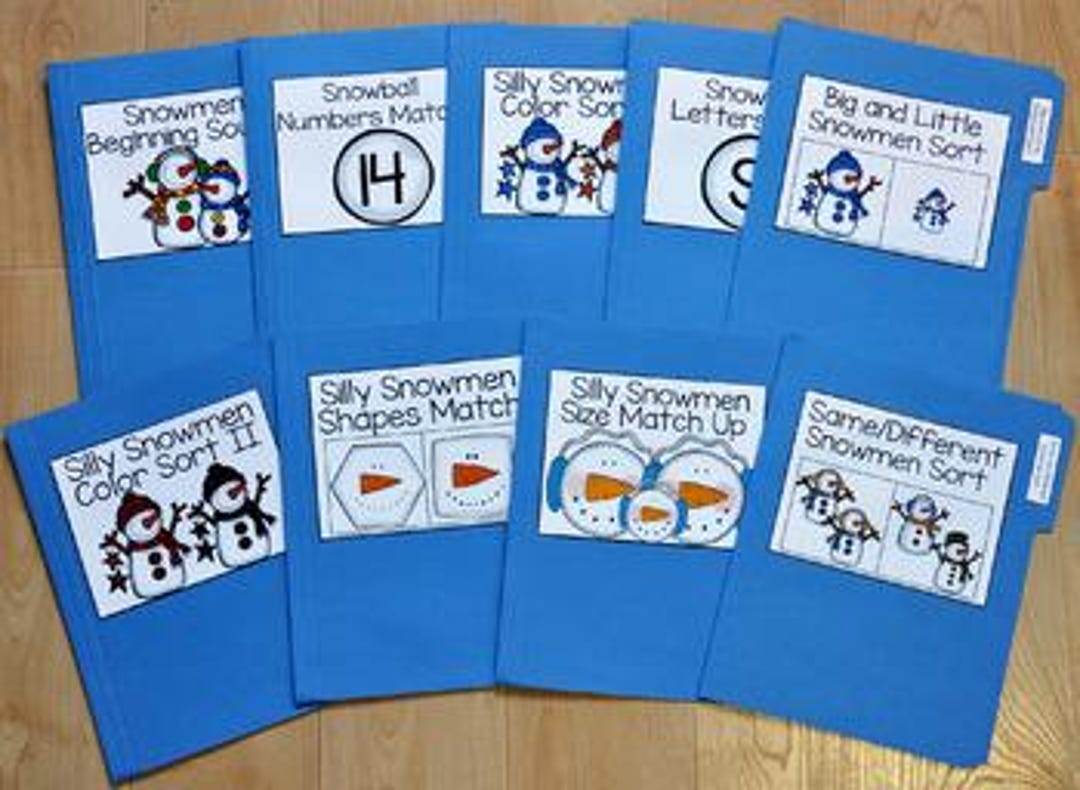 Snowman Learning Games, File Folder Activities (numbers 1-20, Shapes ...