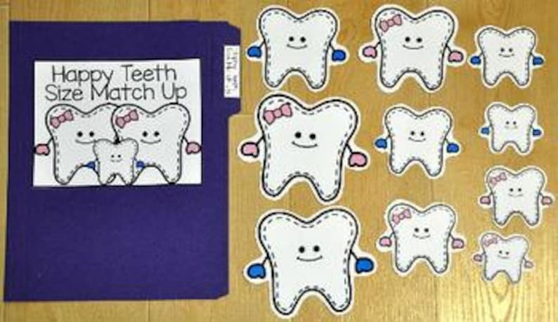 Happy Teeth Dental Health Game, Size Matching (file Folder Activity) - Etsy