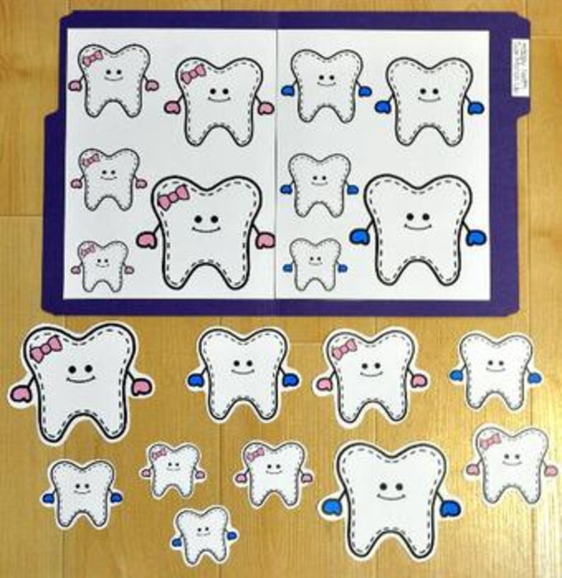 Happy Teeth Dental Health Game, Size Matching (file Folder Activity) - Etsy