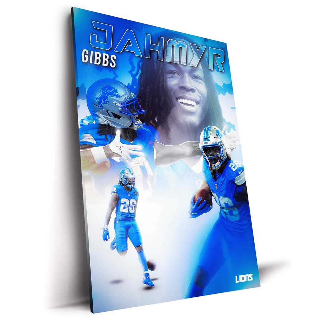 Jahmyr Gibbs Detroit Lions NFL Poster Football Sports Canvas Art Print ...