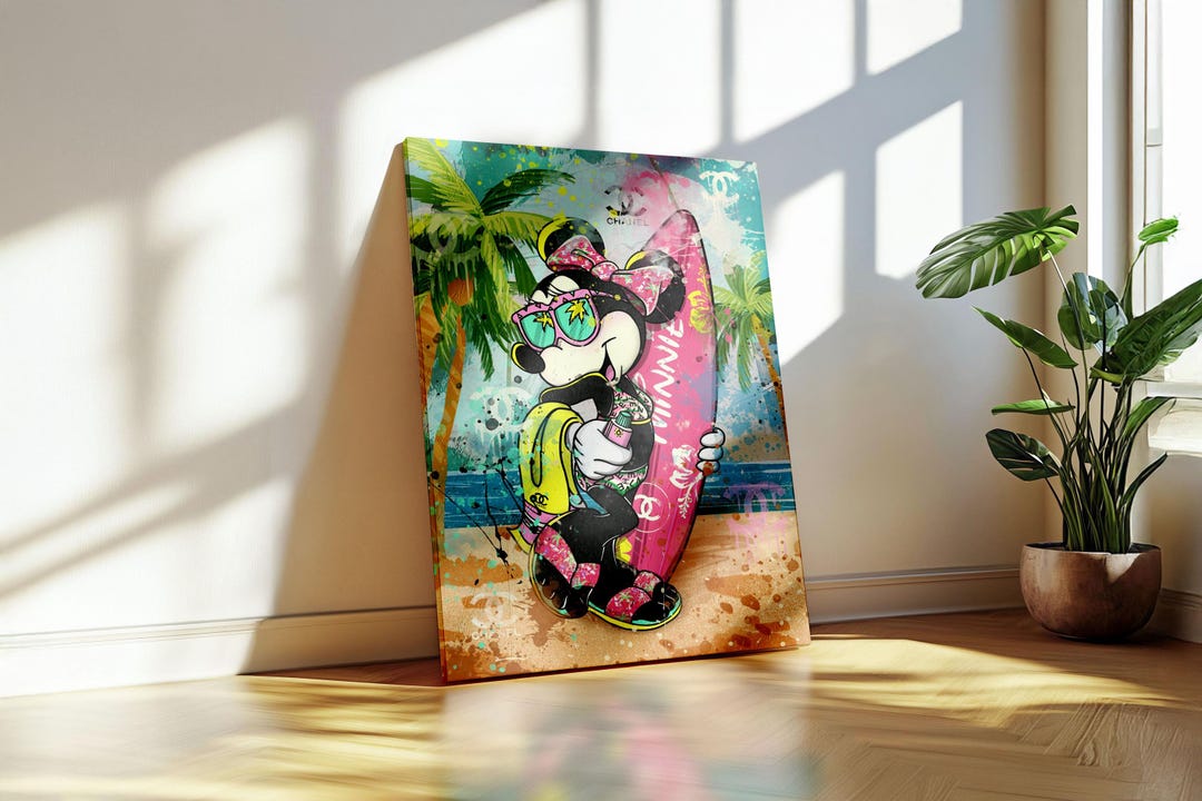 Beach Day Minnie Mouse Surfboard Canvas Art Print, Framed Option - Etsy