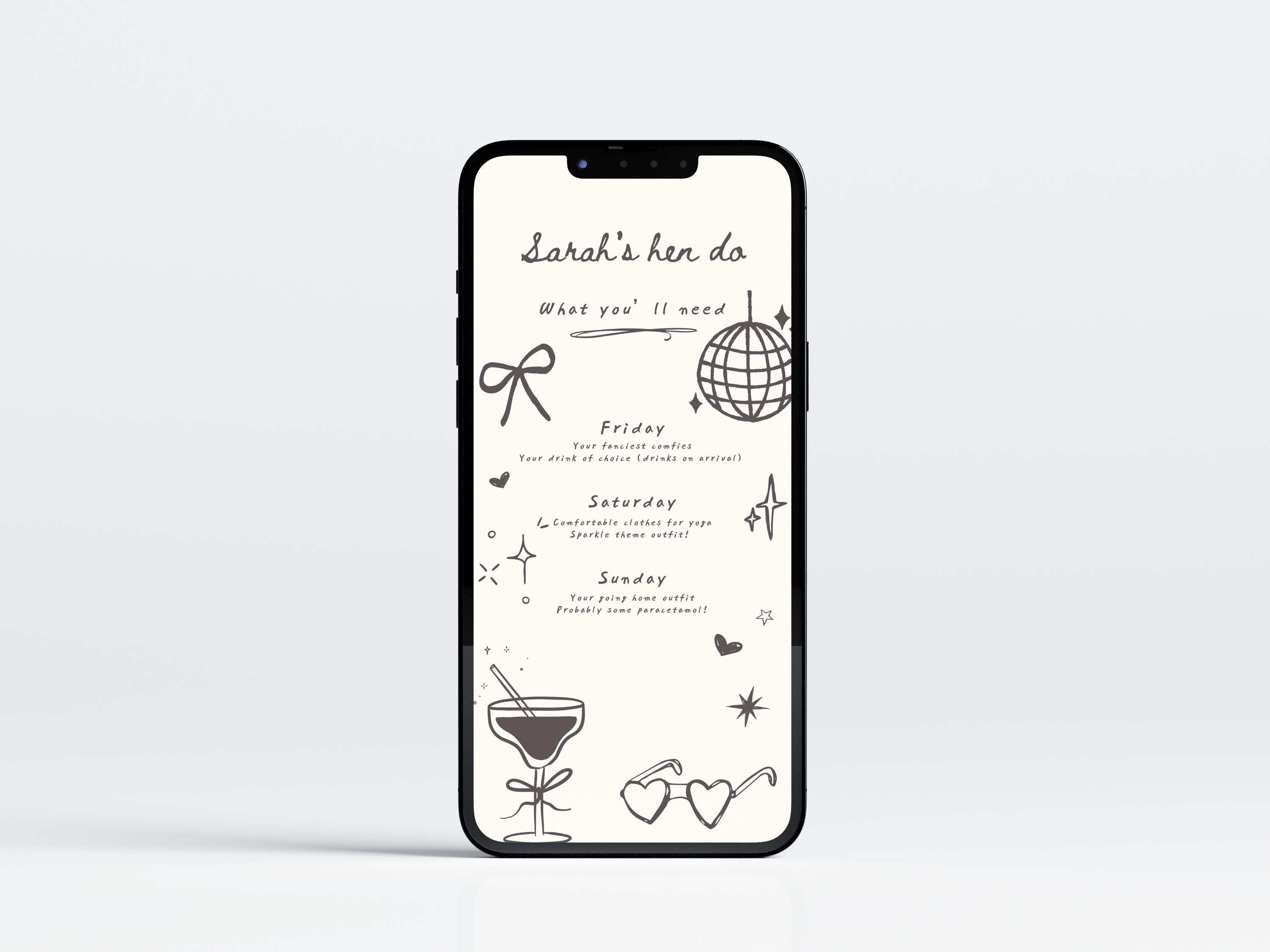Hen Do Itinerary & Packing List Template | Editable Canva 5x7” + iPhone ...