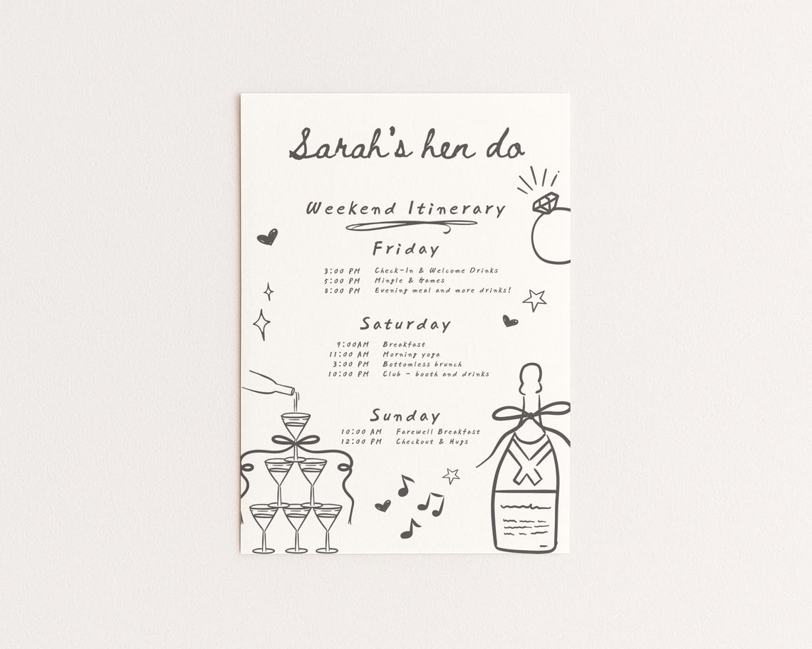 Hen Do Itinerary & Packing List Template | Editable Canva 5x7” + iPhone ...