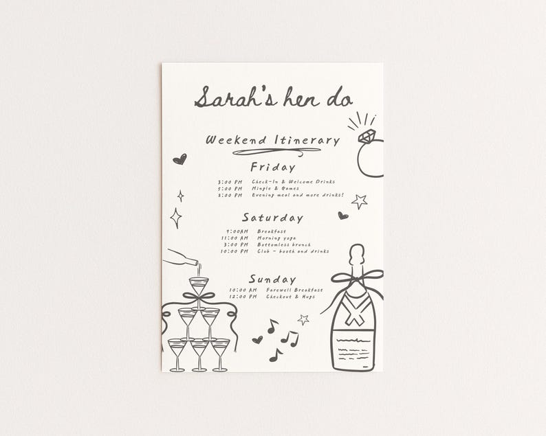 Hen Do Itinerary & Packing List Template | Editable Canva 5x7” + iPhone ...