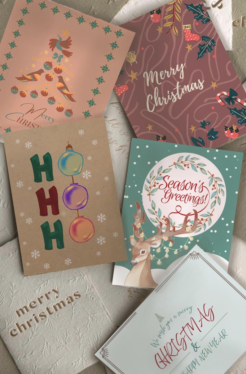 Printable Christmas Card Bundle, Cozy Holiday Designs (digital Download ...