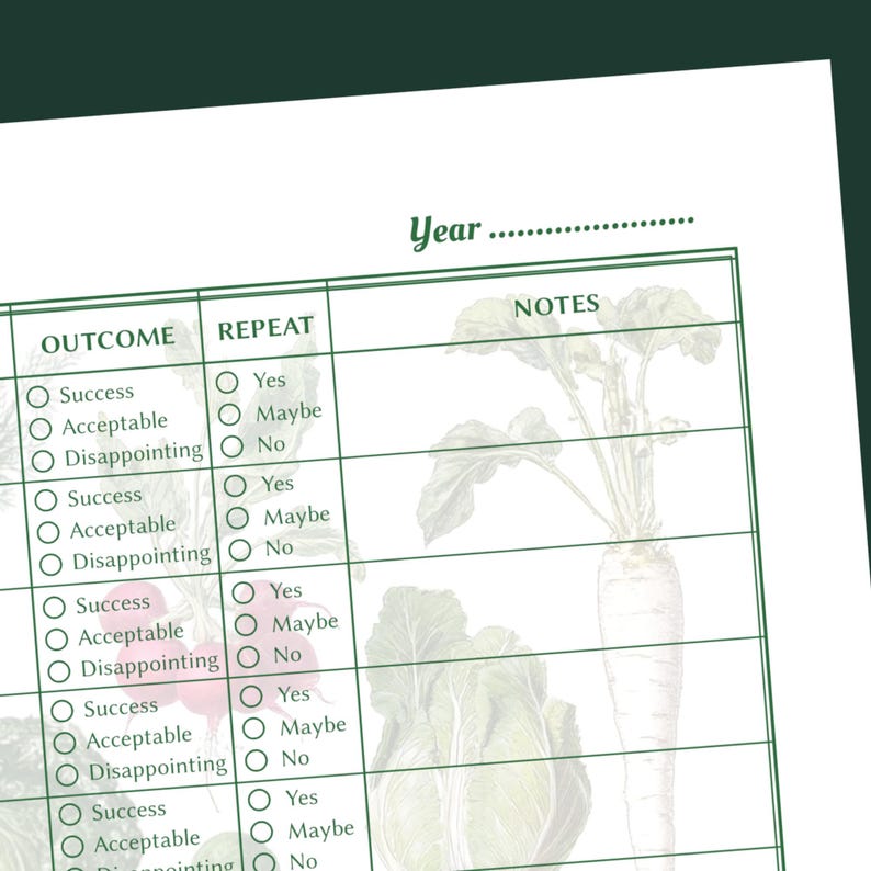 Kitchen Garden Record Sheet | Vintage-style Vegetable Growing Log Page ...