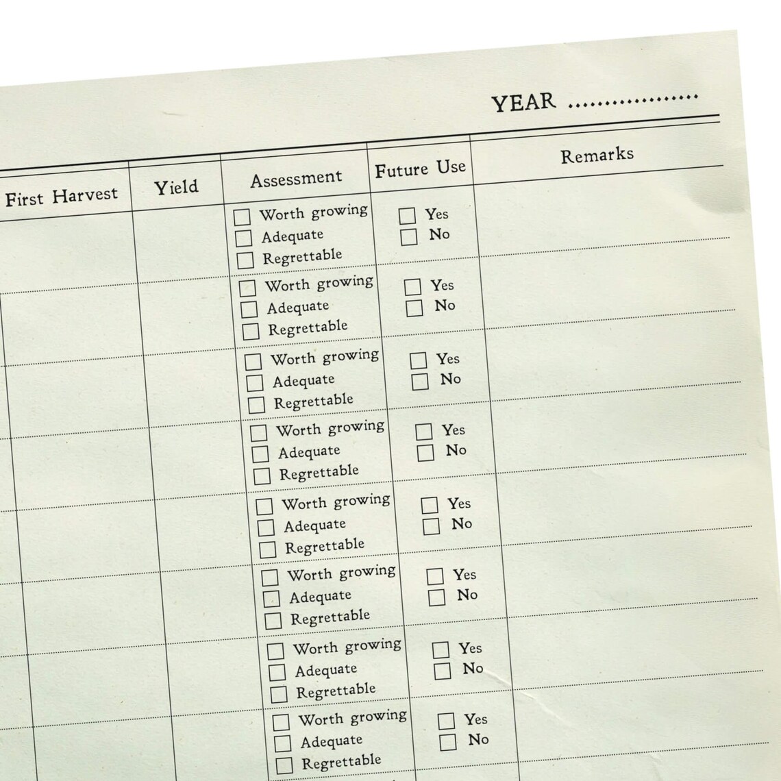 Printable Garden Crop Record Sheet | Vintage-style Gardening Log Page ...
