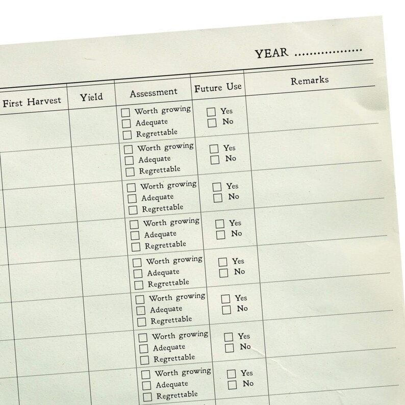 Printable Garden Crop Record Sheet | Vintage-style Gardening Log Page ...