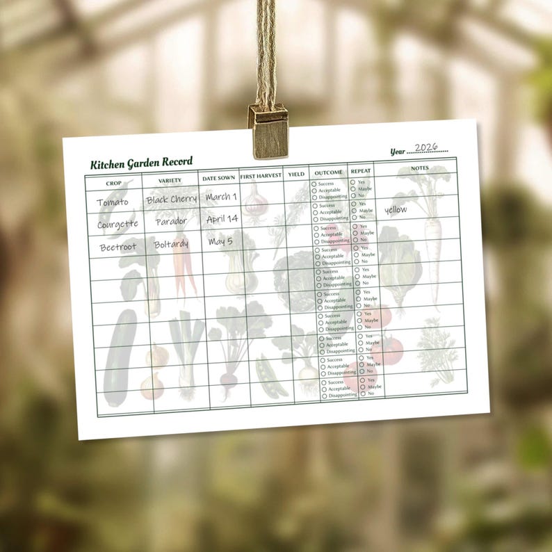 Kitchen Garden Record Sheet | Vintage-style Vegetable Growing Log Page ...