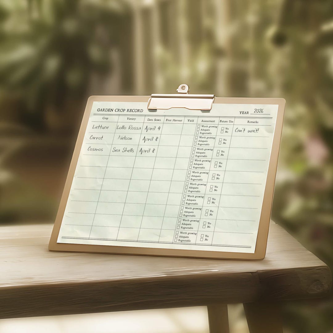 Printable Garden Crop Record Sheet | Vintage-style Gardening Log Page ...