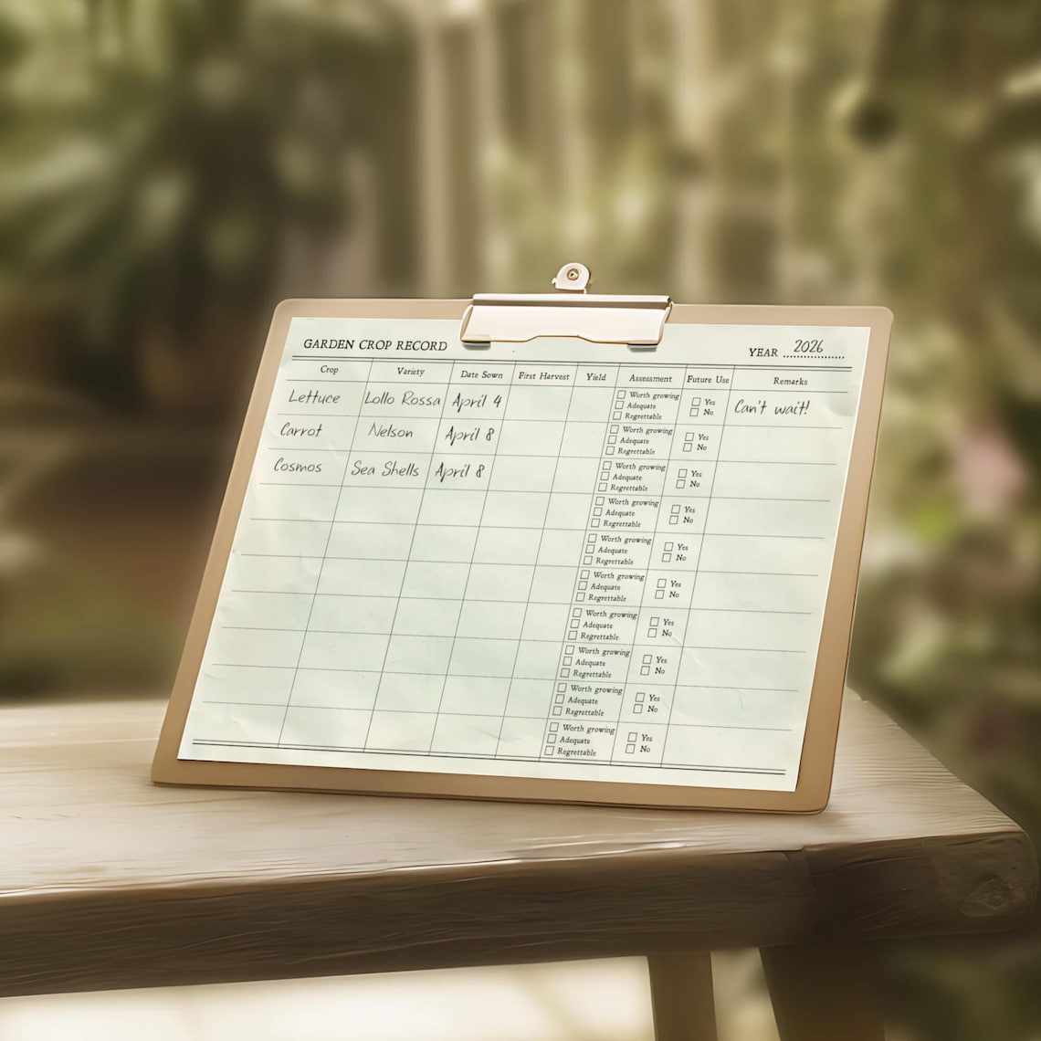 Printable Garden Crop Record Sheet | Vintage-style Gardening Log Page ...