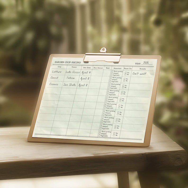 Printable Garden Crop Record Sheet | Vintage-style Gardening Log Page ...