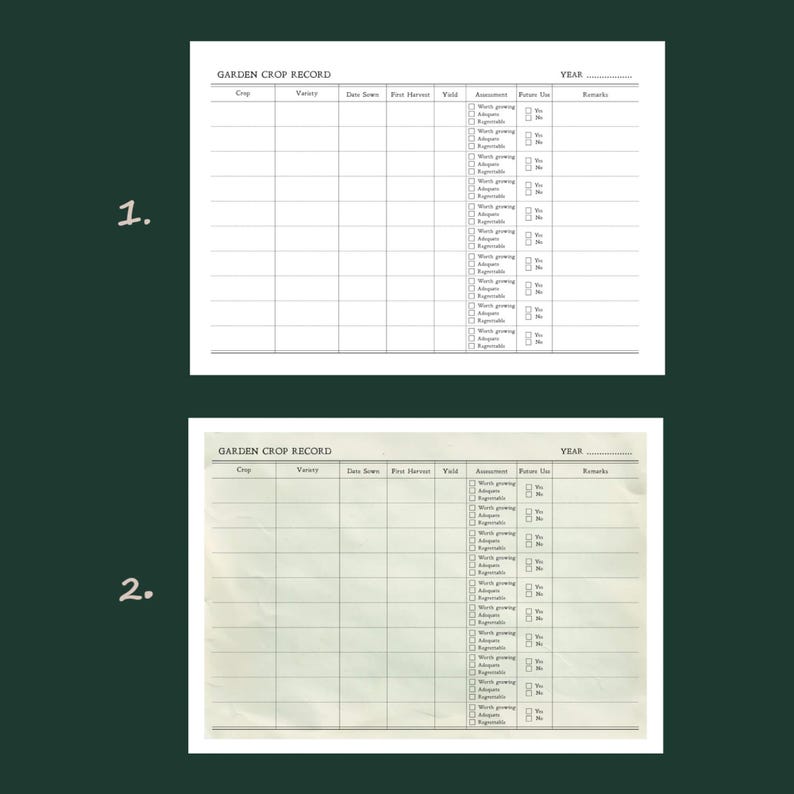 Printable Garden Crop Record Sheet | Vintage-style Gardening Log Page ...