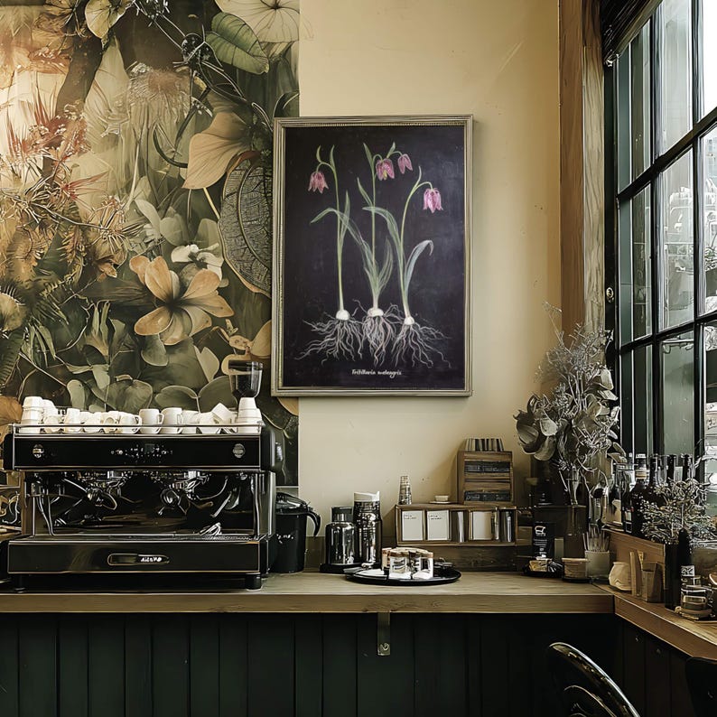 Fritillaria Blackboard Print | Black Background Botanical Wall Art ...