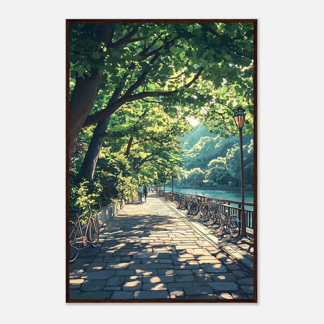 Japanese Riverside Walkway Wall Art – Anime Nature Path, Tranquil ...