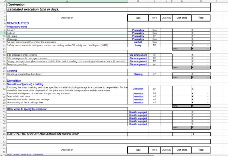 Bill of Quantities Template | Excel BOQ | Construction Cost Estimate ...