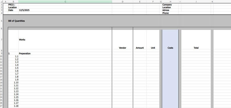 Advanced BOQ Excel Template | Construction Cost Estimate Sheet ...