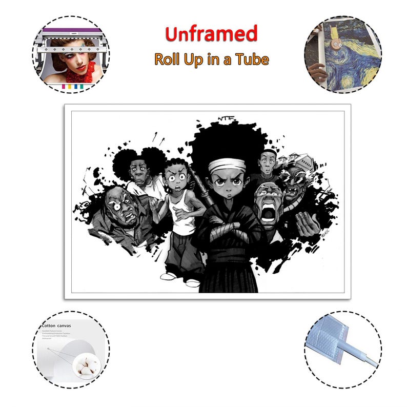 The Boondocks Black Cartoon Painting on Canvas Wall Art Poster Picture ...