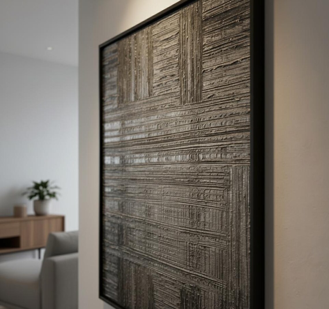 Anthracite Grey Textured Wall Art With Sculpted Surface – Contemporary ...
