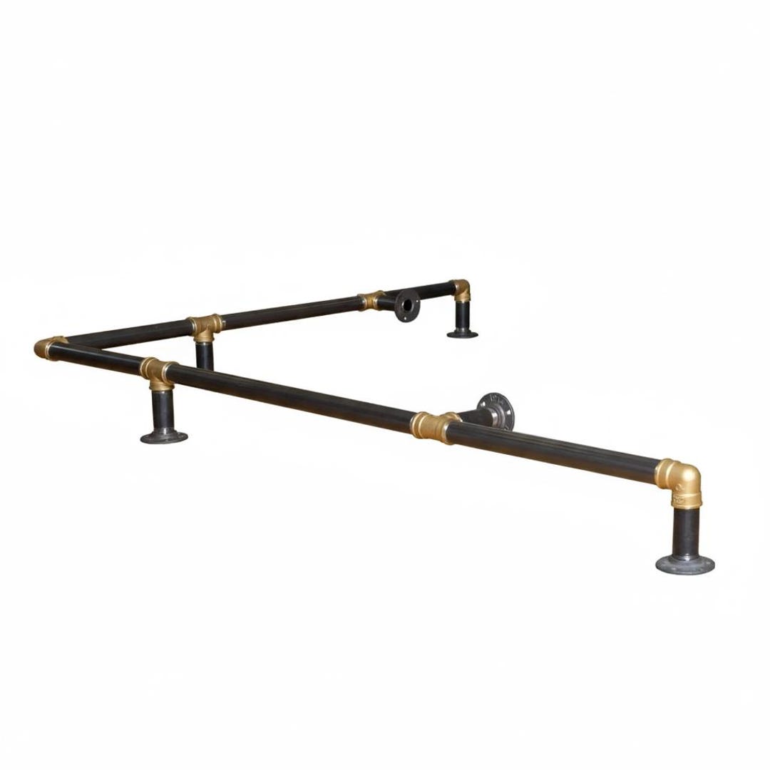 Industrial Corner Foot Rail - Raw Steel Brass Pipe Style Bar Kitchen ...