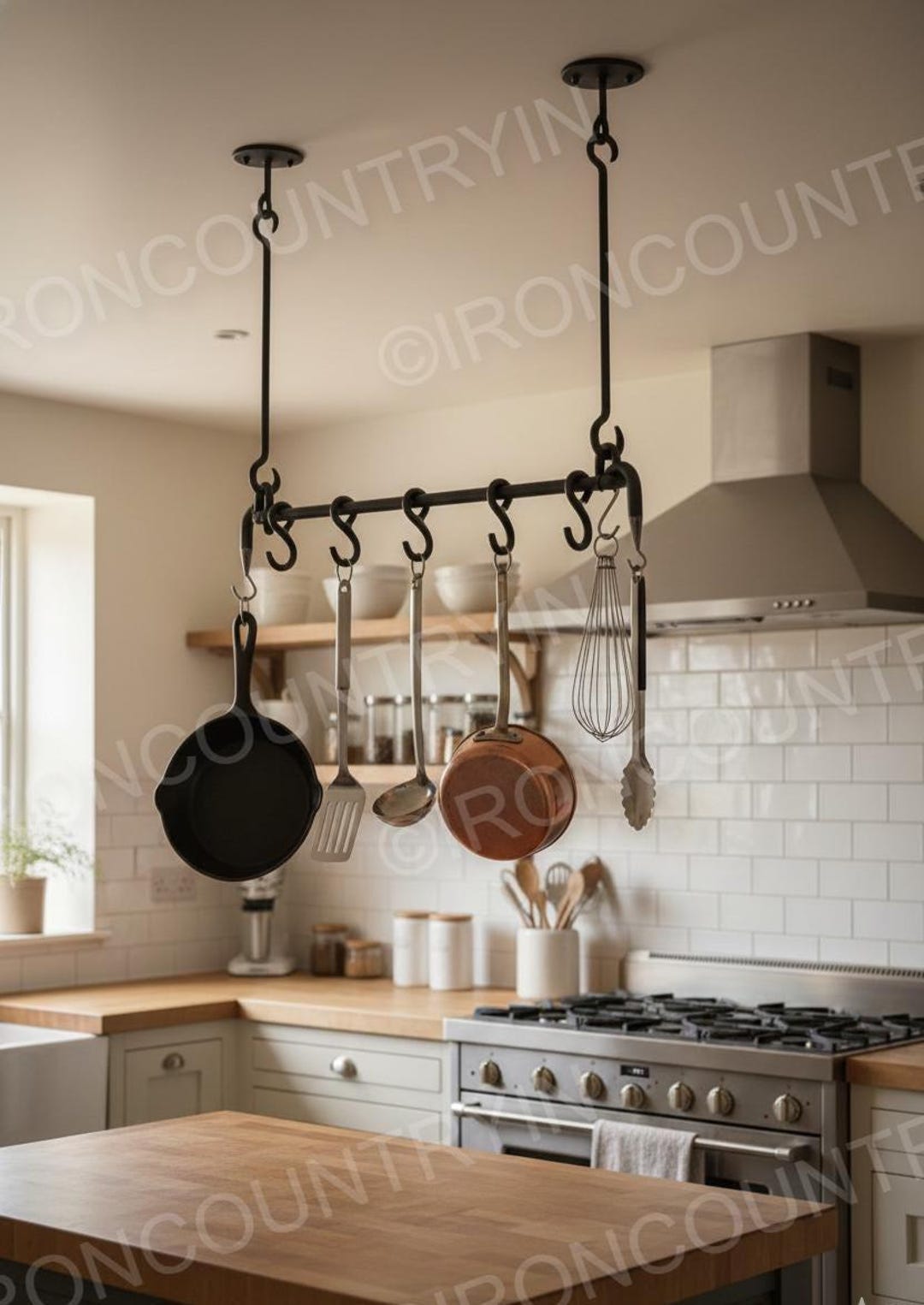 Forged Iron Ceiling Hanging Rack | Heavy-duty Kitchen Utensil Organizer ...