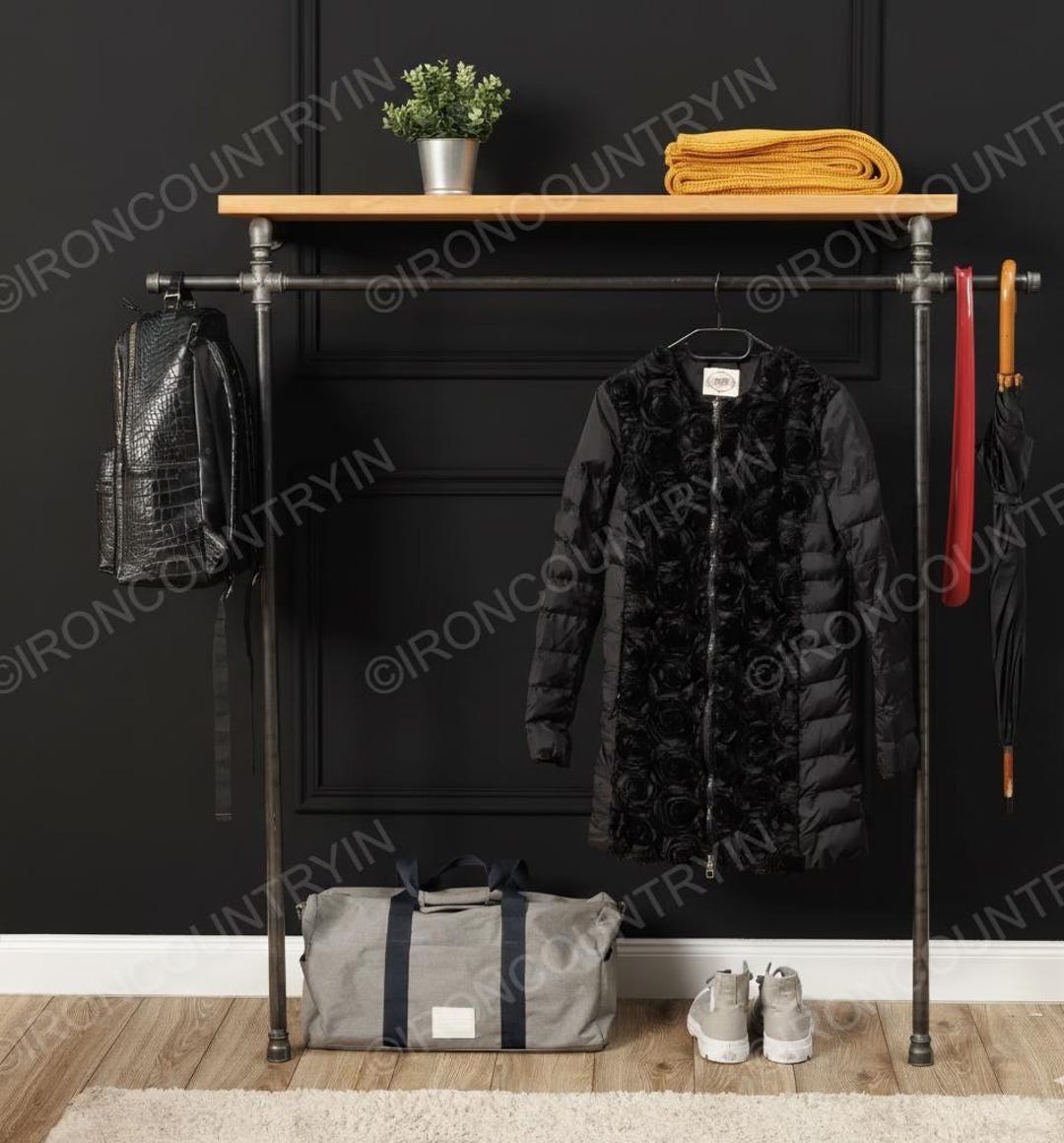 Floating Shelf and Clothing Bar, Retail Fixture, Rustic Industrial 36 ...