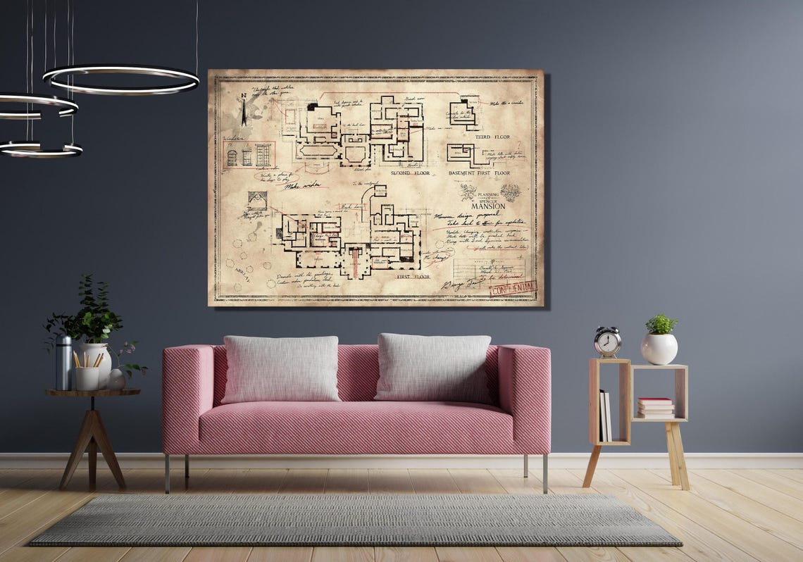 Resident Evil Map Canvas | the Spencer Mansion Floor Plan Print, Gamer ...