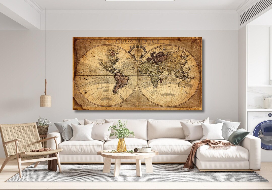 Vintage World Atlas Map Poster, Antique Canvas Print Wall Art ...