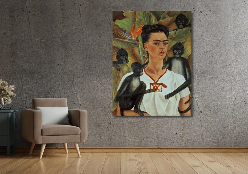 Frida Kahlo Self-portrait With Monkeys Canvas Print, Iconic Surrealist ...