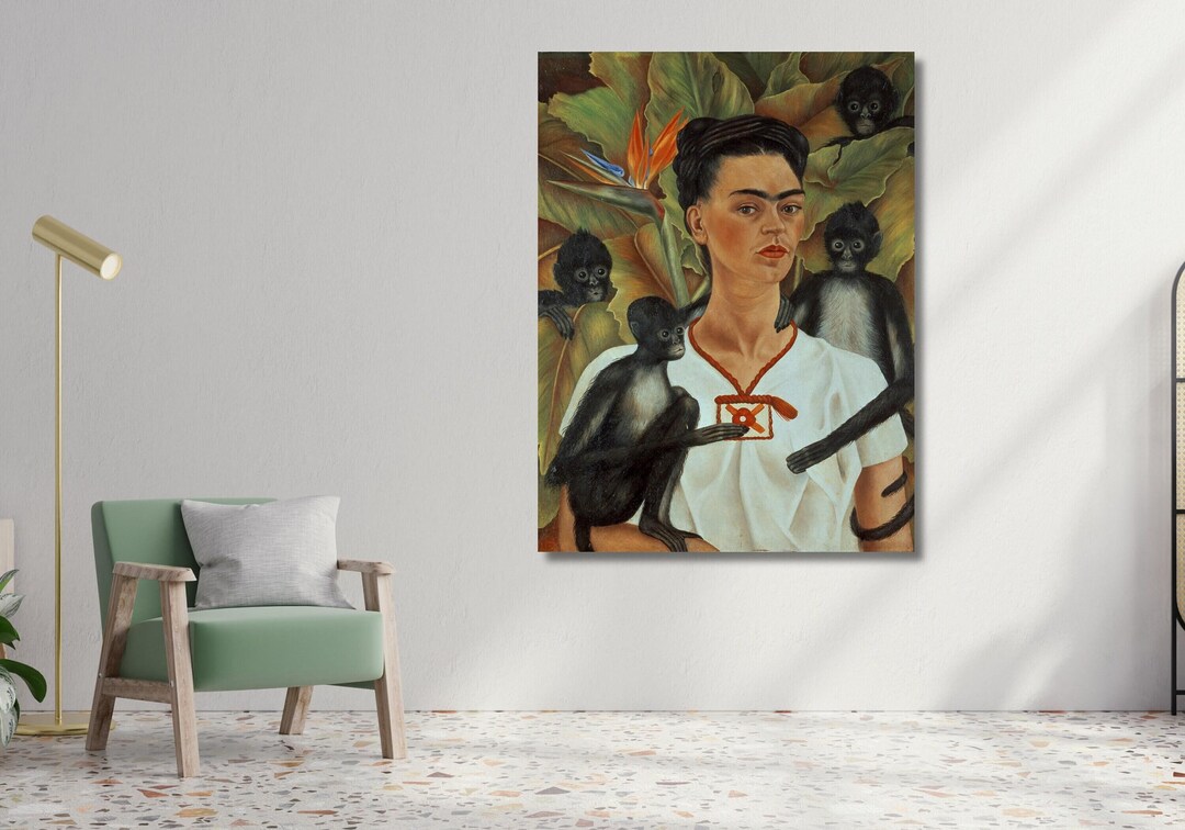 Frida Kahlo Self-portrait With Monkeys Canvas Print, Iconic Surrealist ...