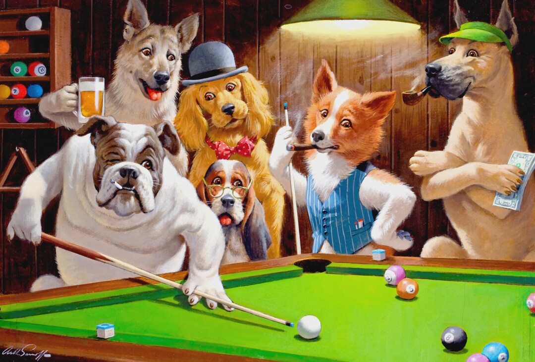 Arthur Sarnoff the Hustler Canvas, Dogs Playing Pool Art Print, Funny ...