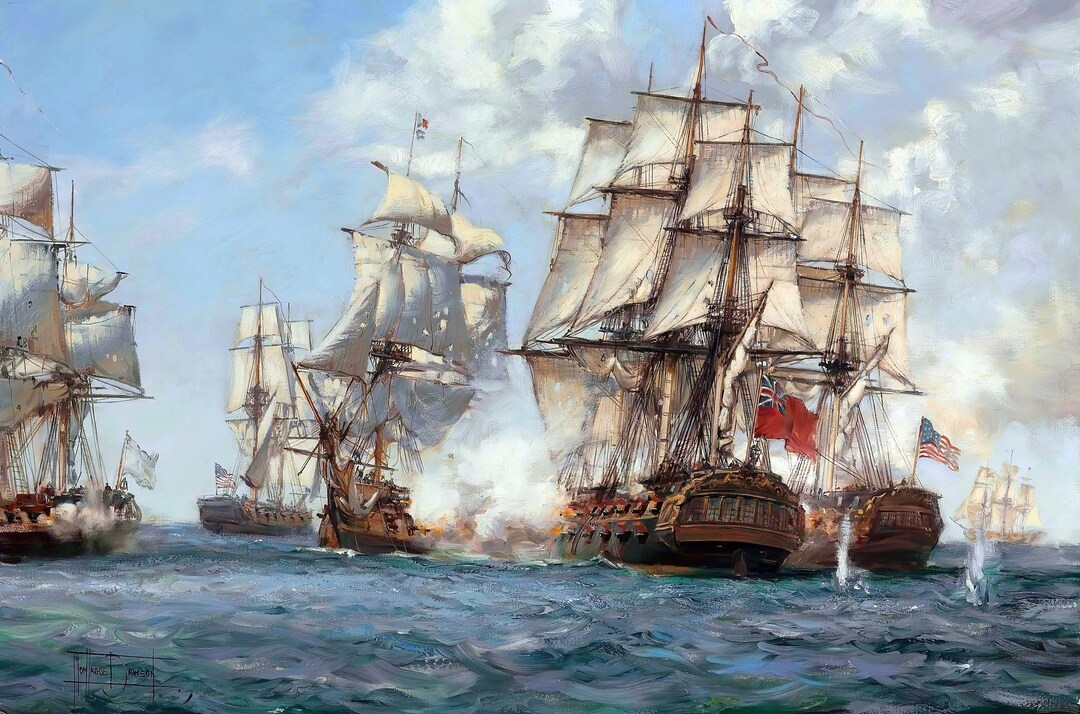 Montague Dawson HMS Mediator Battle Canvas, American Revolution Naval ...