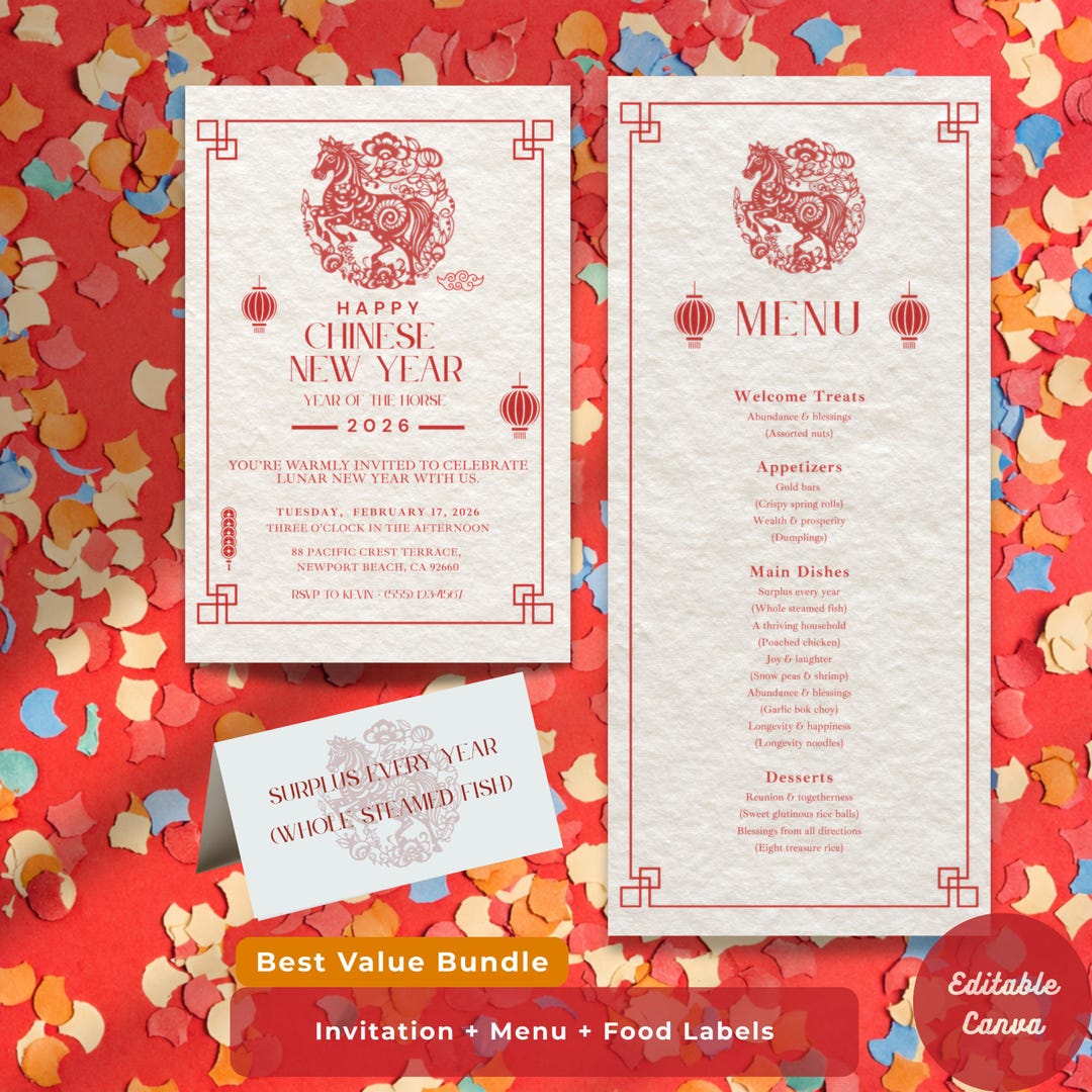 2026 Lunar New Year Party Starter Bundle | Invitation + Menu + Food ...